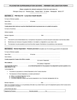 Fillable Online PILKINGTON SUPERANNUATION SCHEME MEMBER DECLARATION ...
