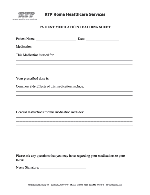 Fillable Online RTP Home Healthcare Services PATIENT MEDICATION ...