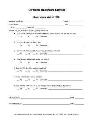 Fillable Online Supervisory Visit HHA Fax Email Print - pdfFiller