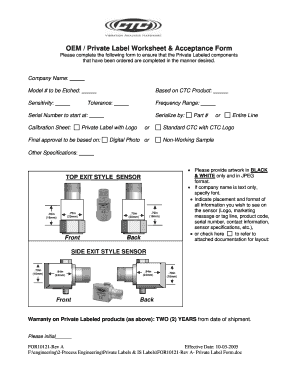 Fillable Online OEM Private Label Worksheet Acceptance Form Fax Email ...