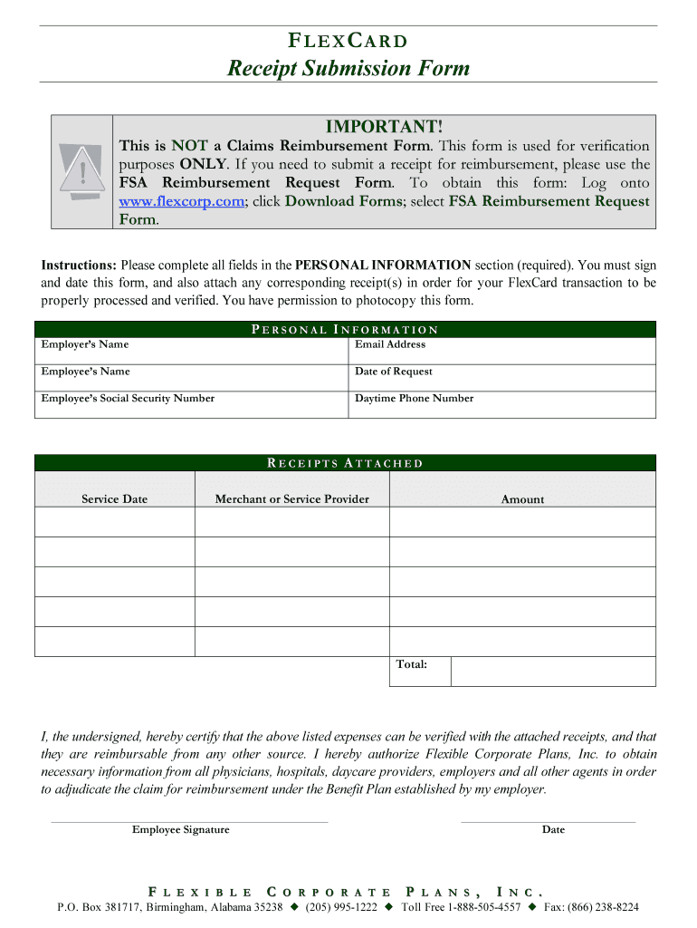 Fillable Online Receipt Submission Form - Flexcorp Fax Email Print ...