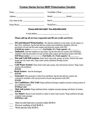 Fillable Online Winterization Checklist101008.doc Fax Email Print ...