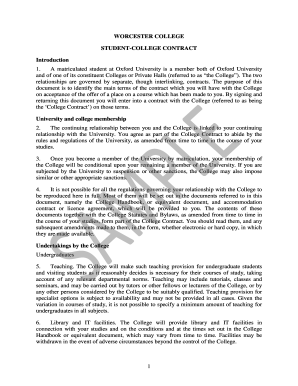 Fillable Online worc ox ac SAMPLE Student-College contract - worc ox ac ...