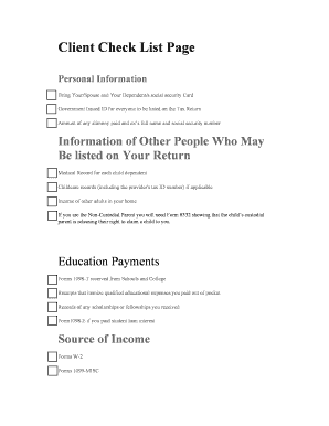 Fillable Online Client Check List - PROFESSIONAL TAX BOOKKEEPING ...