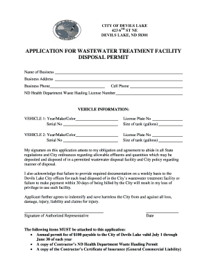 Fillable Online APPLICATION FOR WASTEWATER TREATMENT FACILITY DISPOSAL ...