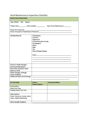 Fillable Online Roof Maintenance bInspection Checklistb - Buildingscom ...