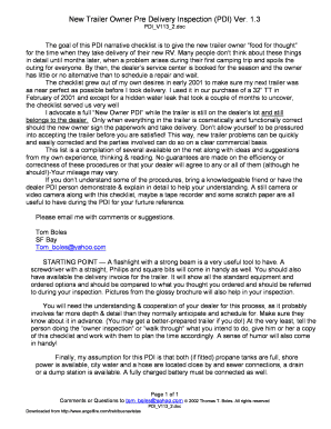 Fillable Online New Trailer Owner Pre Delivery Inspection (PDI) Ver Fax ...