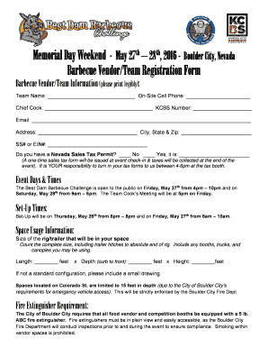 Fillable Online Barbecue Vendor/Team Registration Form Fax Email Print ...