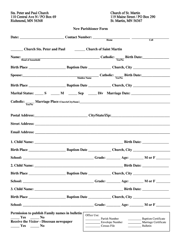 Fillable Online Sts Peter and Paul Church Church of St Martin Fax Email ...