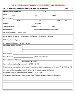 Fillable Online little-ark Senior Pastor Application - Little Ark ...