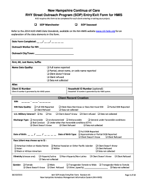 Fillable Online RHY Street Outreach Program (SOP) EntryExit Form for ...
