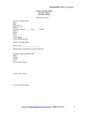Fillable Online Nursing Home Case CLIENT INTAKE FORM Nursing Home Case ...