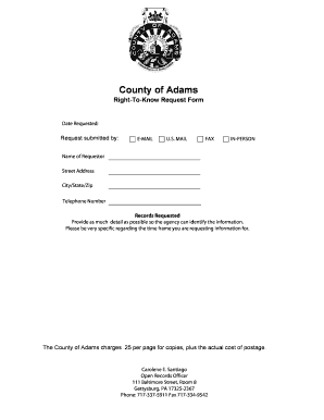 Fillable Online County of Adams RightToKnow Request Form Fax Email ...