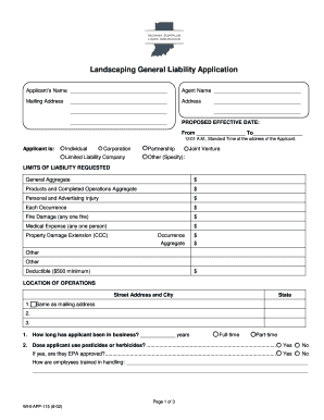Fillable Online Landscaping General Liability Application. GLS-APP-11s ...