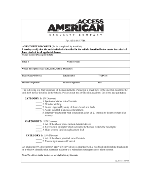 Fillable Online ANTI-THEFT DISCOUNT I hereby certify that the anti ...