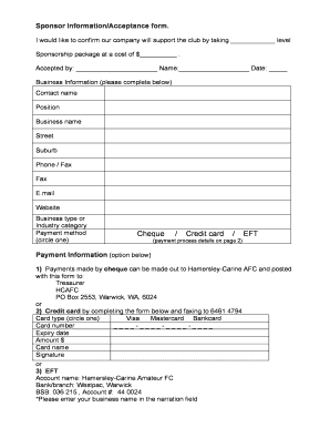 Fillable Online Sponsor Information/Acceptance form Fax Email Print ...