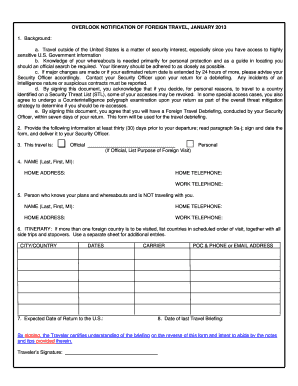 Fillable Online Notification of Foreign Travel 201301doc Fax Email ...