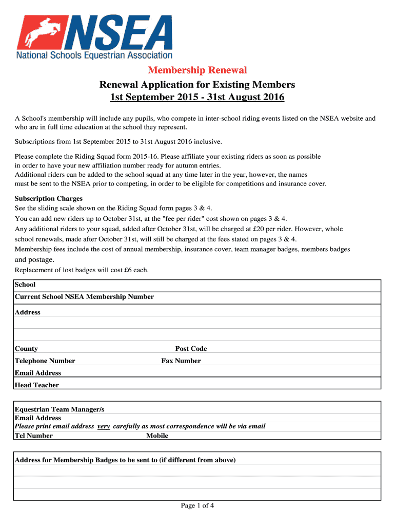 Fillable Online nsea org NSEA Membership Renewal 15-16 Application form ...
