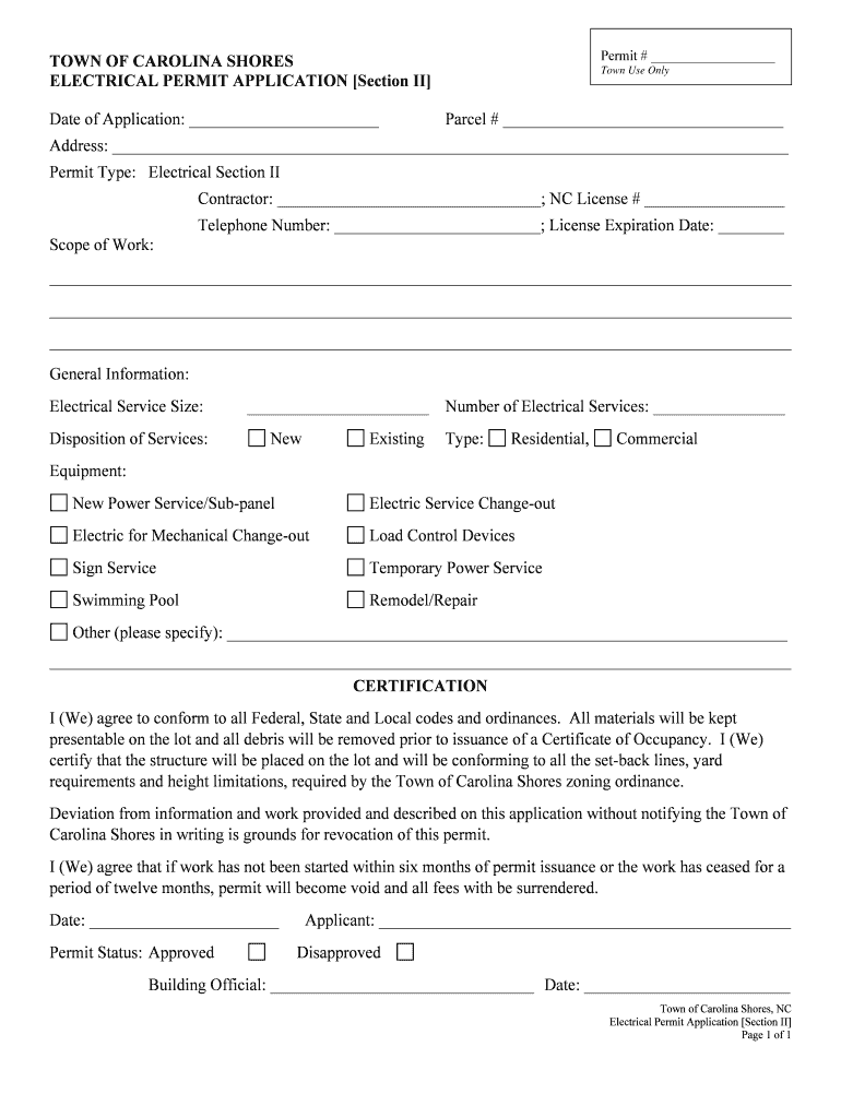 Fillable Online Electrical Permit Application Section II Fax Email ...