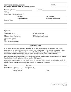 Fillable Online Plumbing Permit Application Section IV Fax Email Print ...