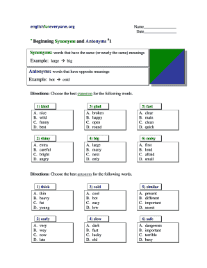 Fillable Online Beginning Synonyms and Antonyms #1 Fax Email Print ...