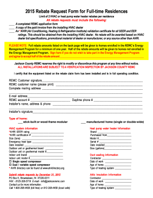 Fillable Online 2015 Rebate Request Form for Full-time Residences Fax ...