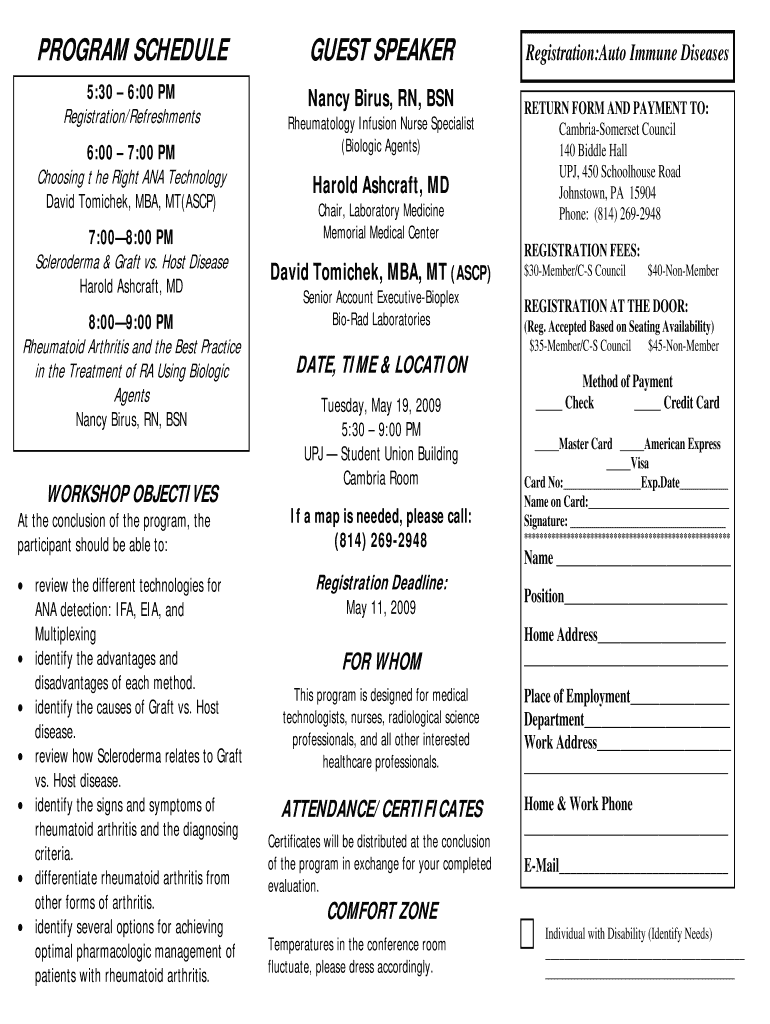 Fillable Online PROGRAM SCHEDULE GUEST SPEAKER RegistrationAuto Immune ...