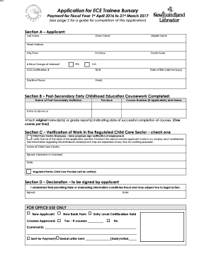 Fillable Online Application for ECE Trainee Bursary - aecenlca Fax ...