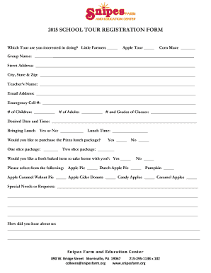 Fillable Online snipesfarm 2015 SCHOOL TOUR REGISTRATION FORM Fax Email ...