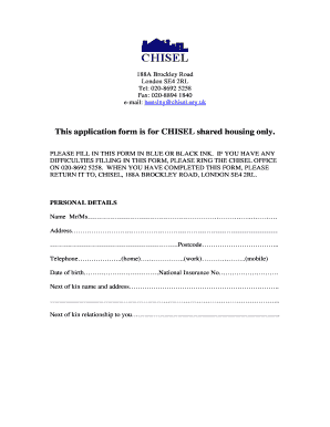 Fillable Online chisel org SHARED HOUSING APPLICATION FORM ...