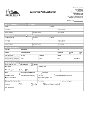 Fillable Online Swimming Pool Application - Quispamsis Fax Email Print ...