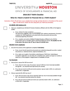 Fillable Online ssl uh 2016-2017 TASFA Checklist - University of ...