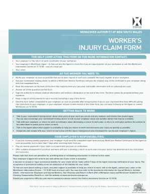 Fillable Online WORKCOVER AUTHORITY OF NEW SOUTH WALES Fax Email Print ...