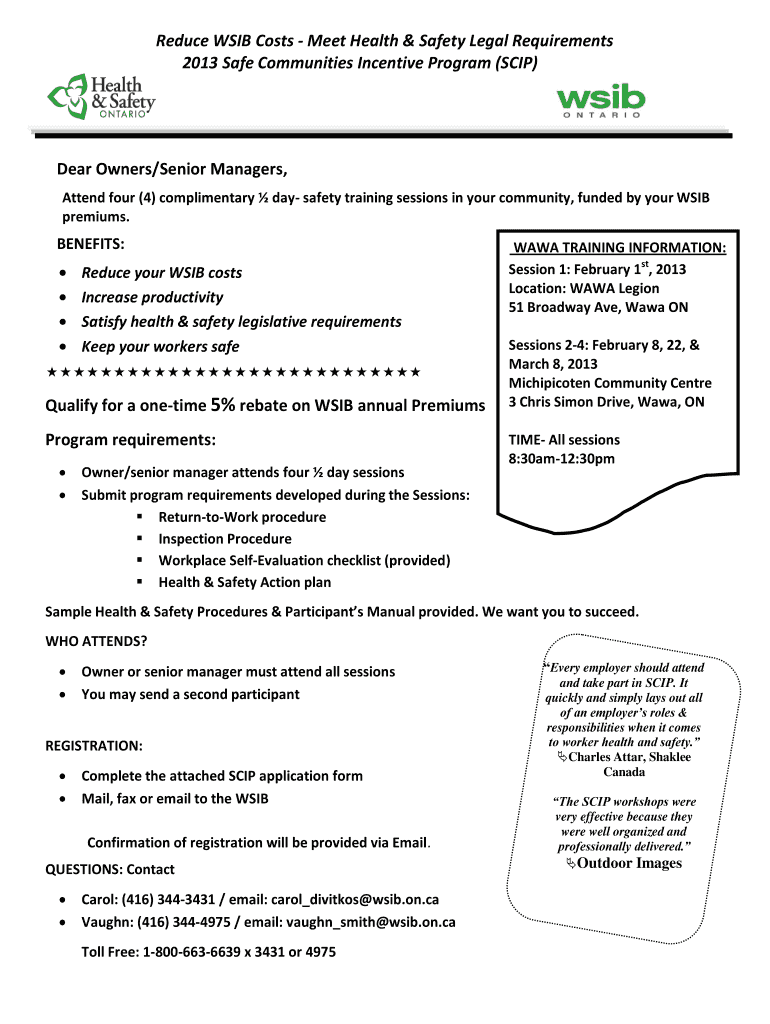 Fillable Online Reduce WSIB Costs - Meet Health amp Safety Legal Fax ...