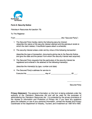 Fillable Online Form 5 Security Notice - Northwest Territories Fax ...