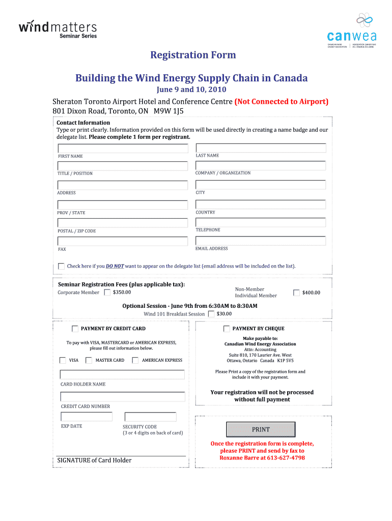 Fillable Online canwea Registration Form Building the Wind Energy ...