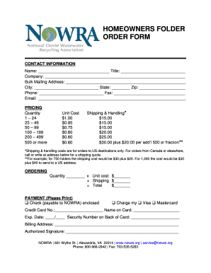 Fillable Online nowra HOMEOWNERS FOLDER ORDER FORM - NOWRA - nowra Fax Email Print - pdfFiller