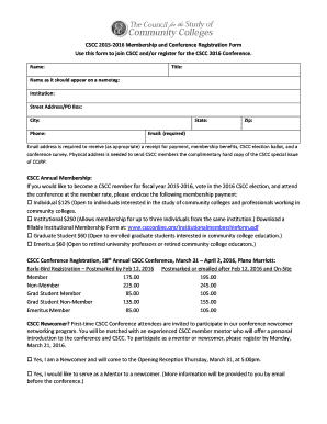 Fillable Online cscconline CSCC 2015-2016 Membership and Conference Registration Form Fax Email ...