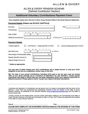 Fillable Online Additional Voluntary Contributions Payment Form Fax ...