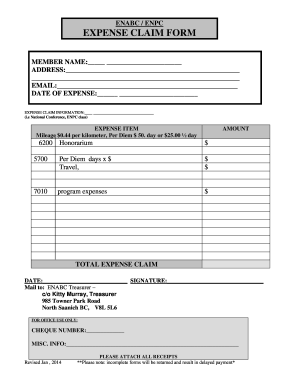 Fillable Online nena ENABC ENPC EXPENSE CLAIM FORM - nenaca Fax Email ...