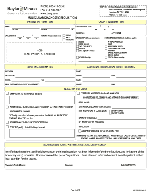 Fillable Online Molecular Diagnostic Requisition - Baylor Miraca Genetics Fax Email Print ...