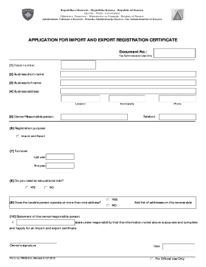 Fillable Online APPLICATION FOR IMPORT AND EXPORT REGISTRATION ...