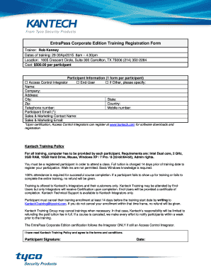 Fillable Online EntraPass Corporate Edition Training Registration Form ...