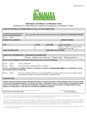 Fillable Online Individual Contributor Certification Form McNamara 2015 ...