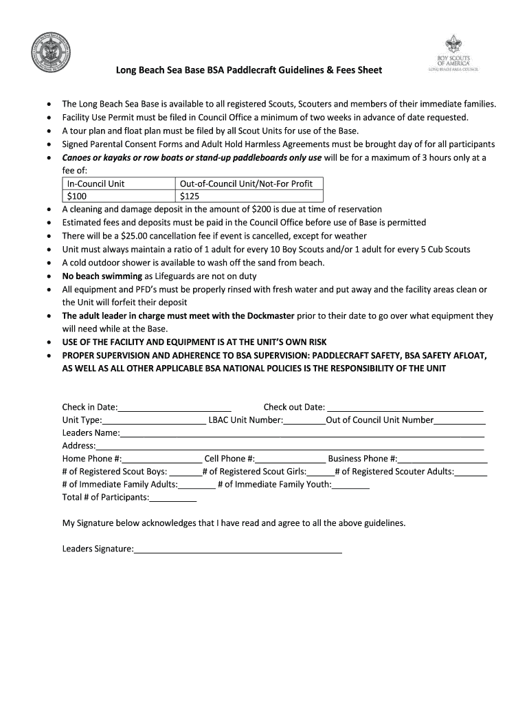 Fillable Online longbeachbsa Long Beach Sea Base BSA Paddlecraft ...