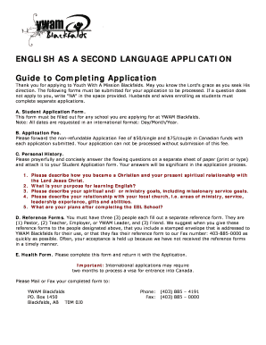Fillable Online ESL application form Fax Email Print - pdfFiller