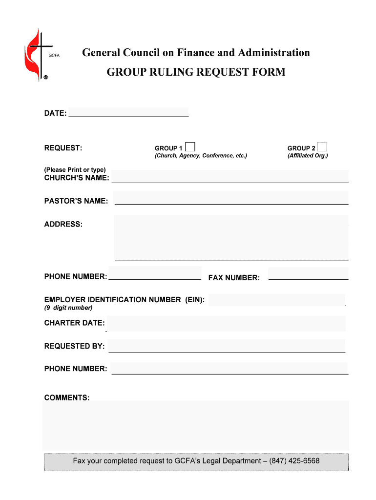 Fillable Online Group Ruling Request Form Tax Packet General Council on ...