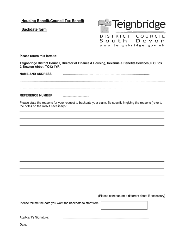 Fillable Online teignbridge gov Backdate request formdoc Fax Email ...