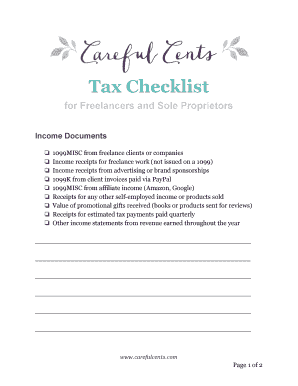 Fillable Online Tax Checklist for Freelancers and Sole Proprietors ...
