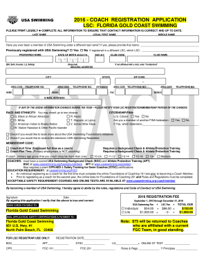 Fillable Online 2016 COACH REGISTRATION APPLICATION Fax Email Print ...
